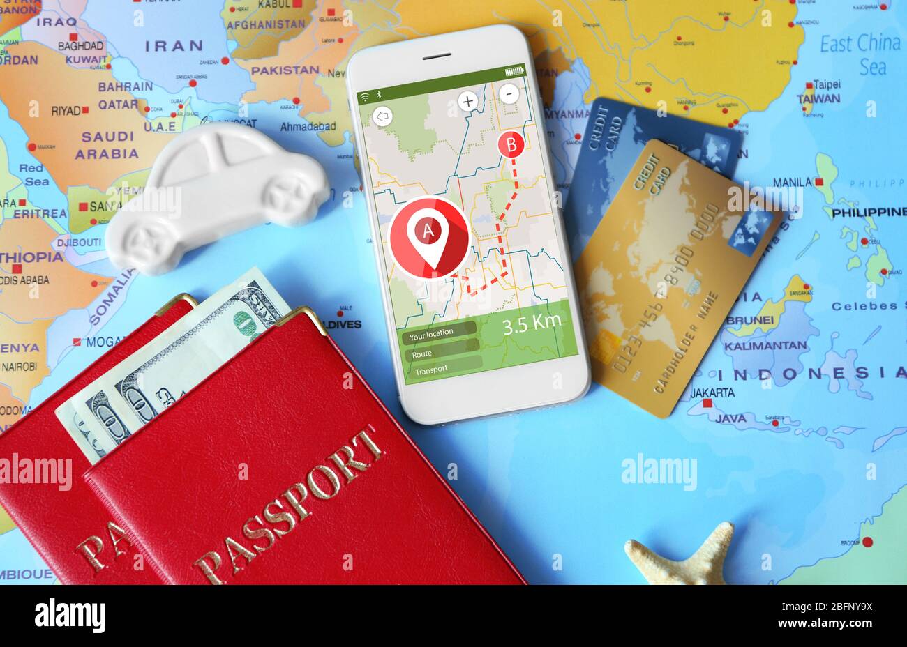 Modern technology and tourism concept. Map application for smartphone ...
