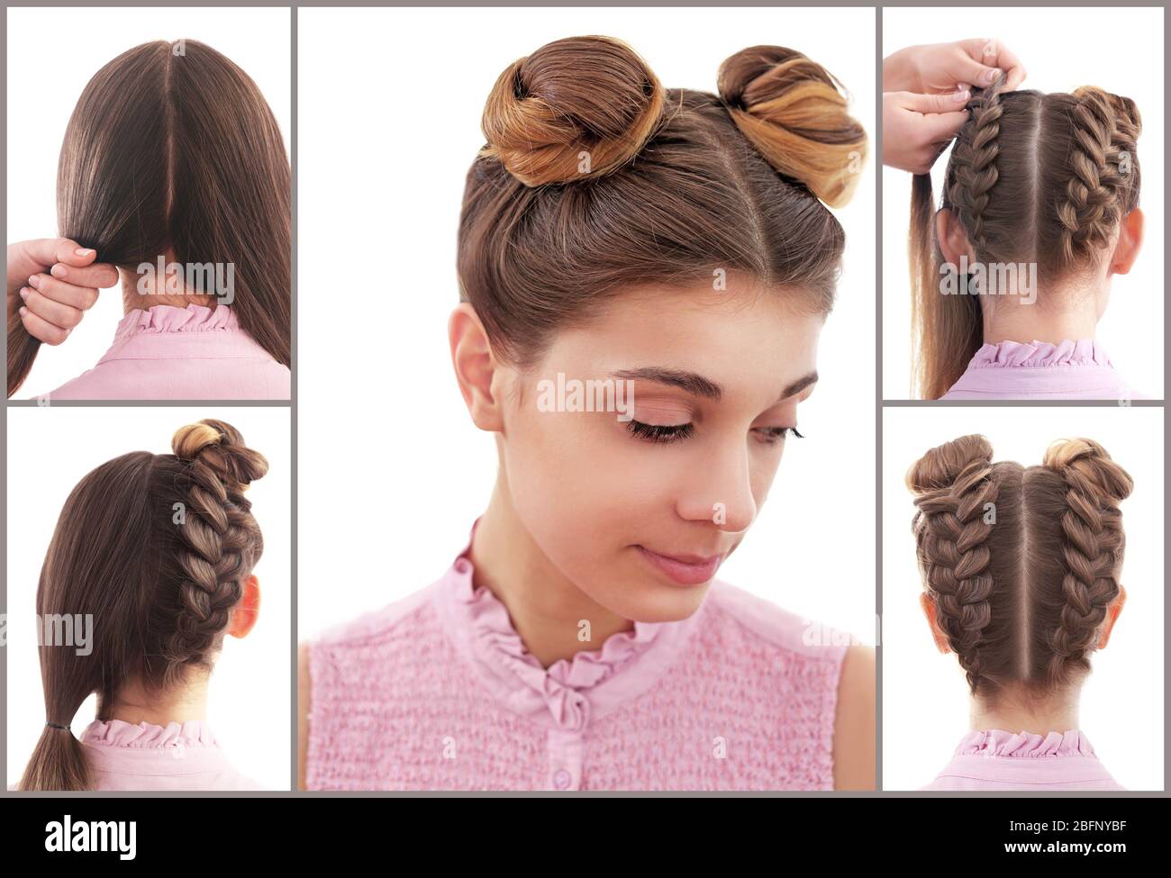 Simple hairstyle twisted plait tutorial hi-res stock photography and ...