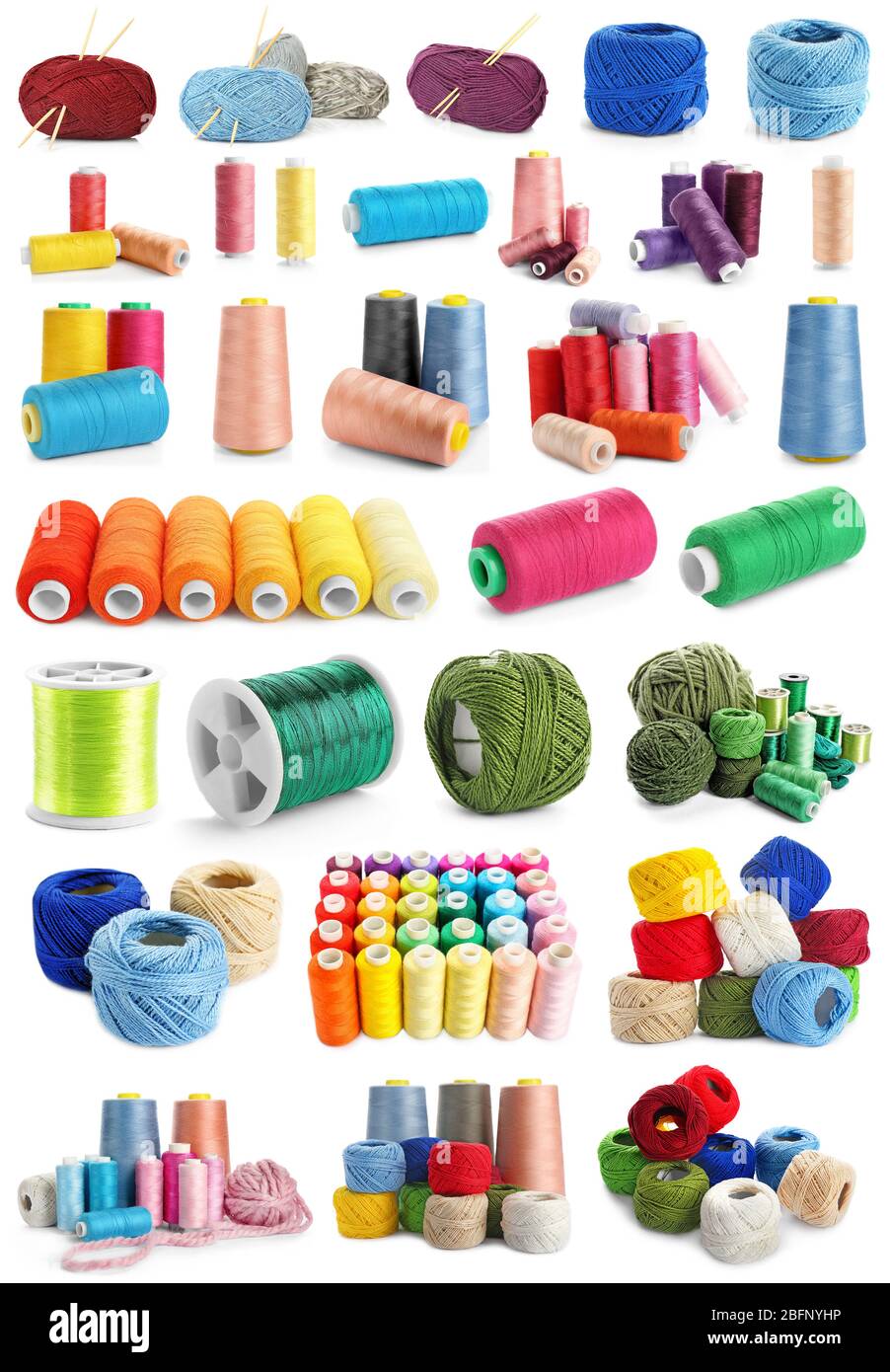 Set of different sewing threads on white background Stock Photo - Alamy