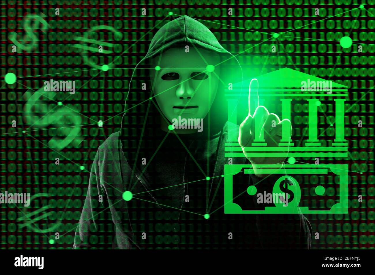 Hacker working with virtual screen against dark background. Threat of ...