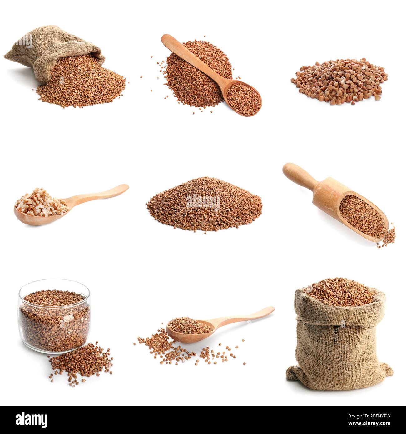 Set with buckwheat on white background Stock Photo - Alamy