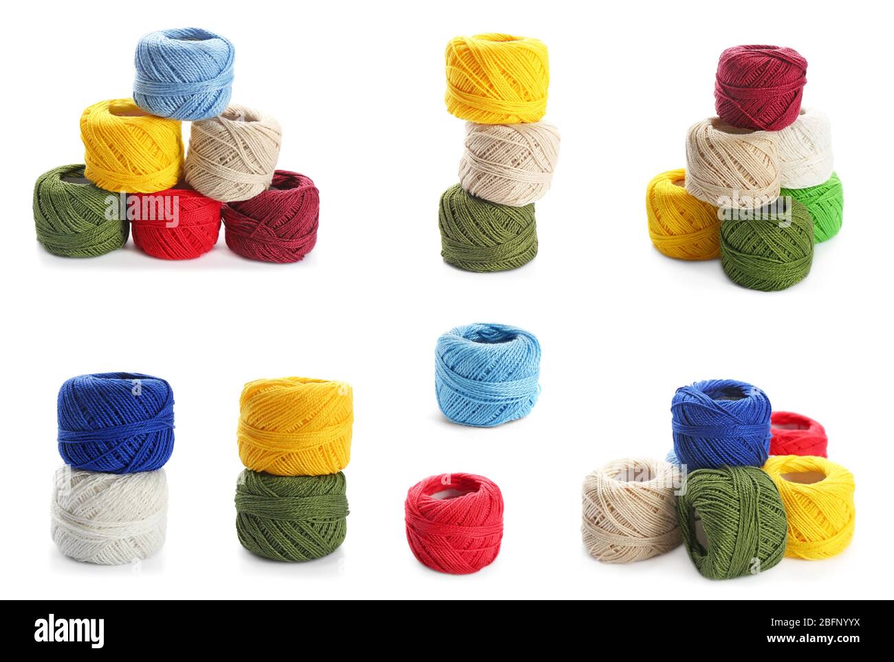 Set of colorful threads on white background Stock Photo - Alamy
