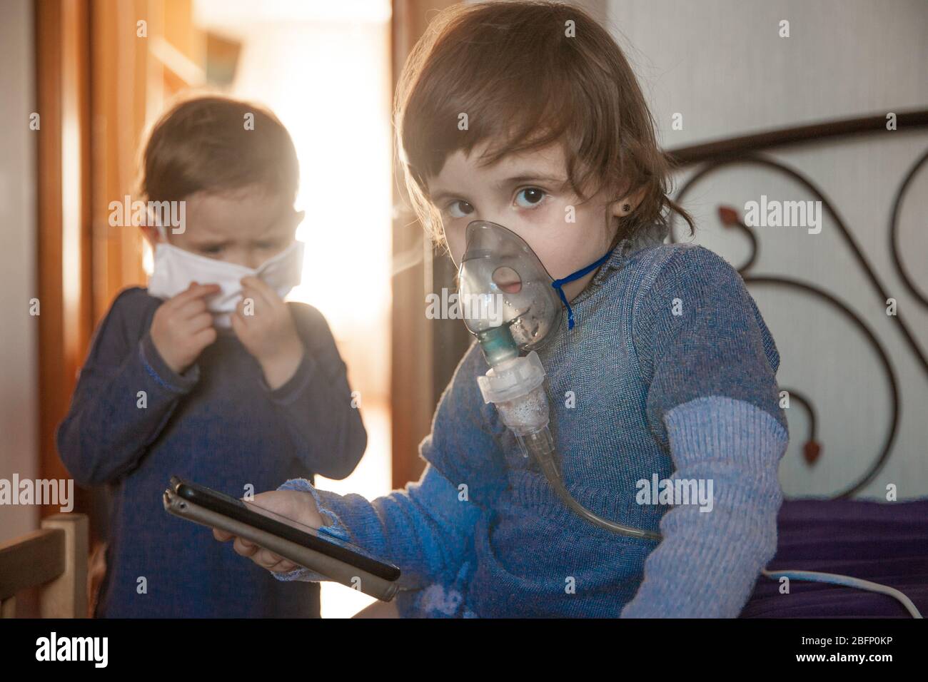 Covid-19. Pandemic and home isolation. Children and medical treatment ...