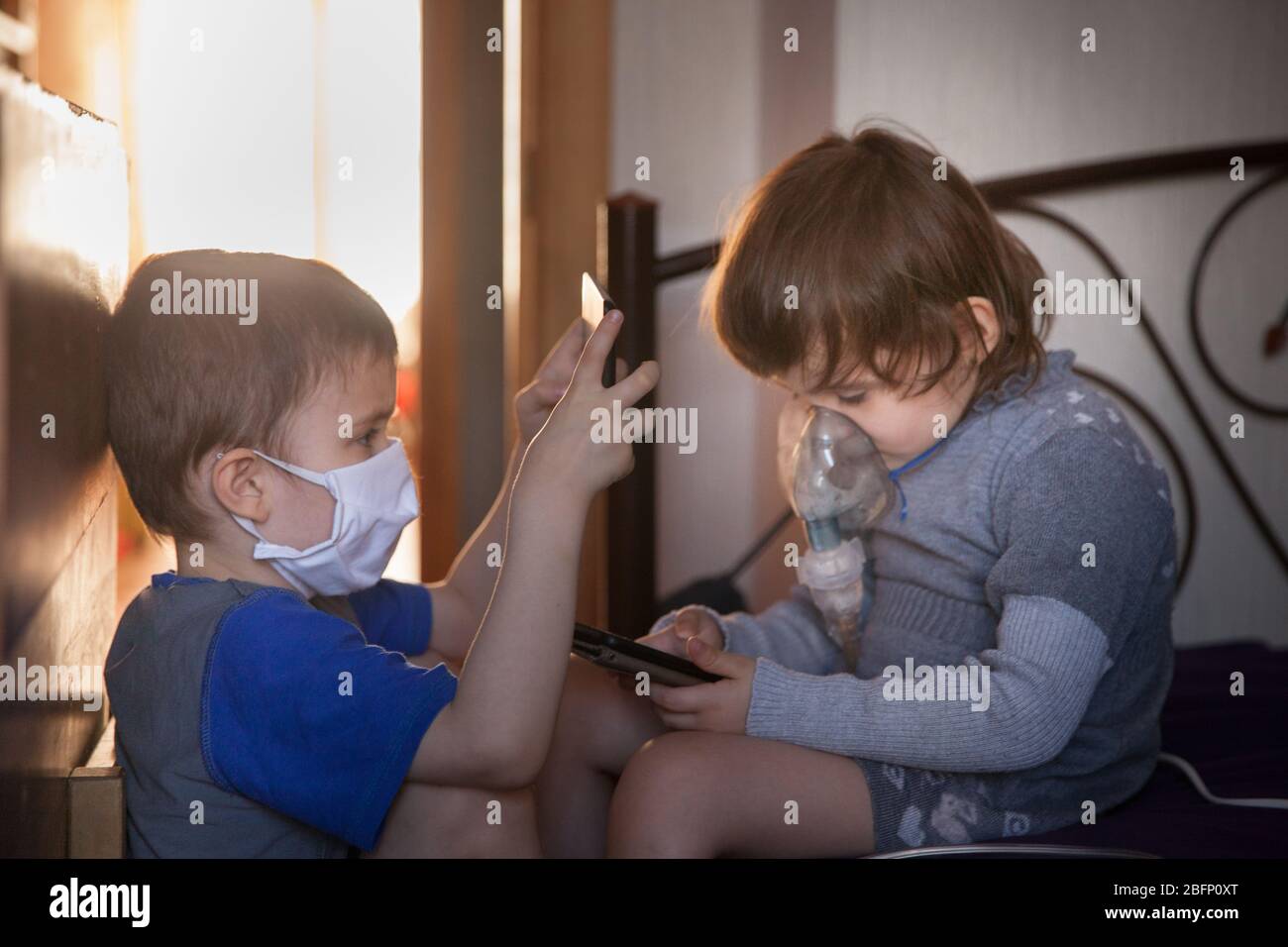 Covid-19. Pandemic and home isolation. Children and medical treatment ...