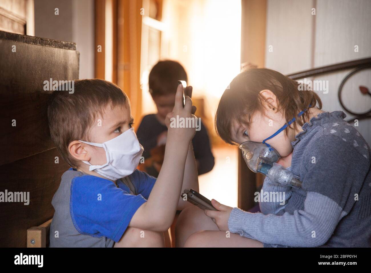 Covid-19. Pandemic and home isolation. Children and medical treatment ...