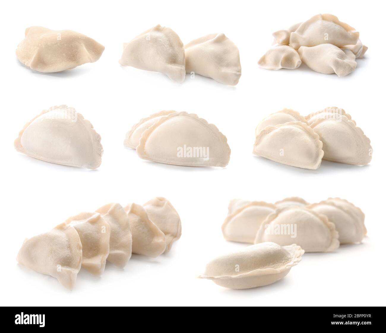 Set of raw dumplings on white background Stock Photo - Alamy