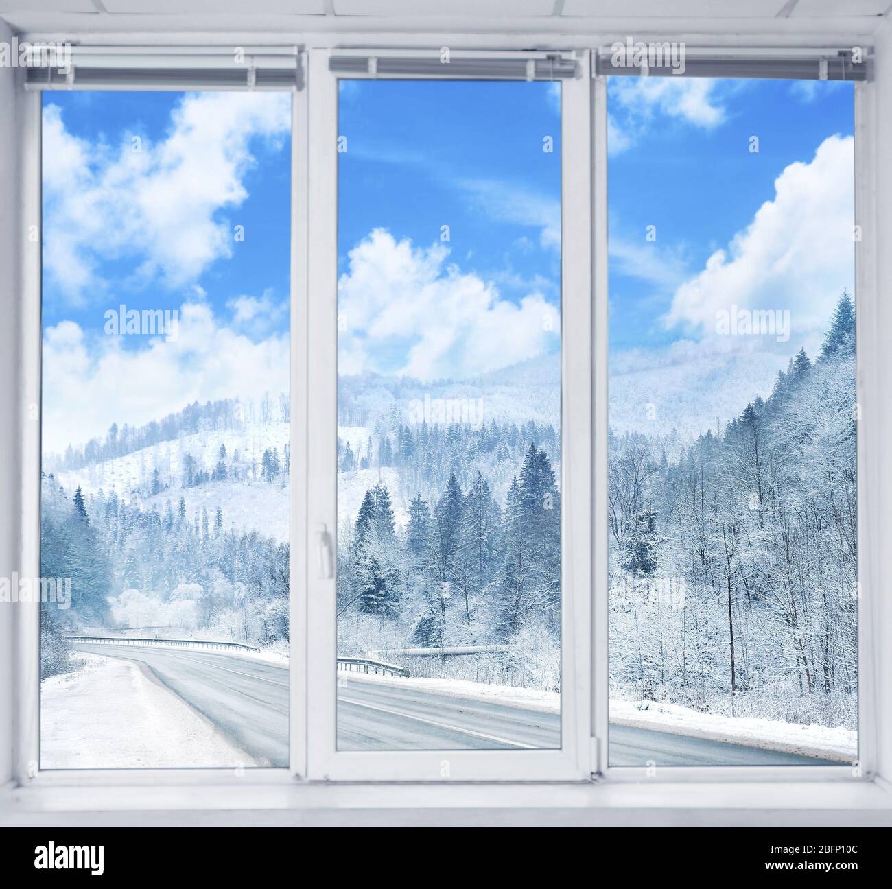 Window with open blinds and beautiful view of landscape Stock Photo - Alamy