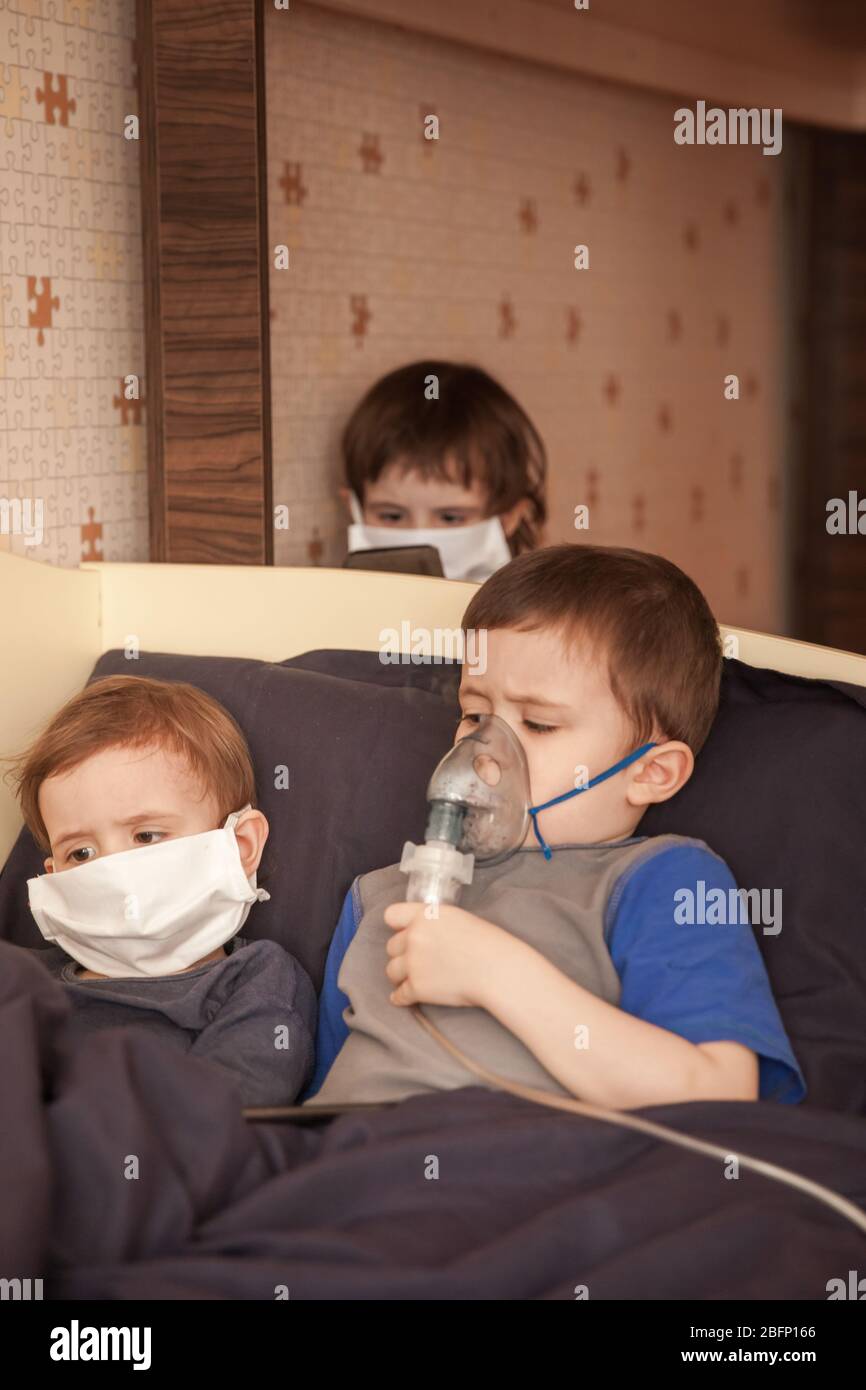 Covid-19. Pandemic and home isolation. Children and medical treatment ...