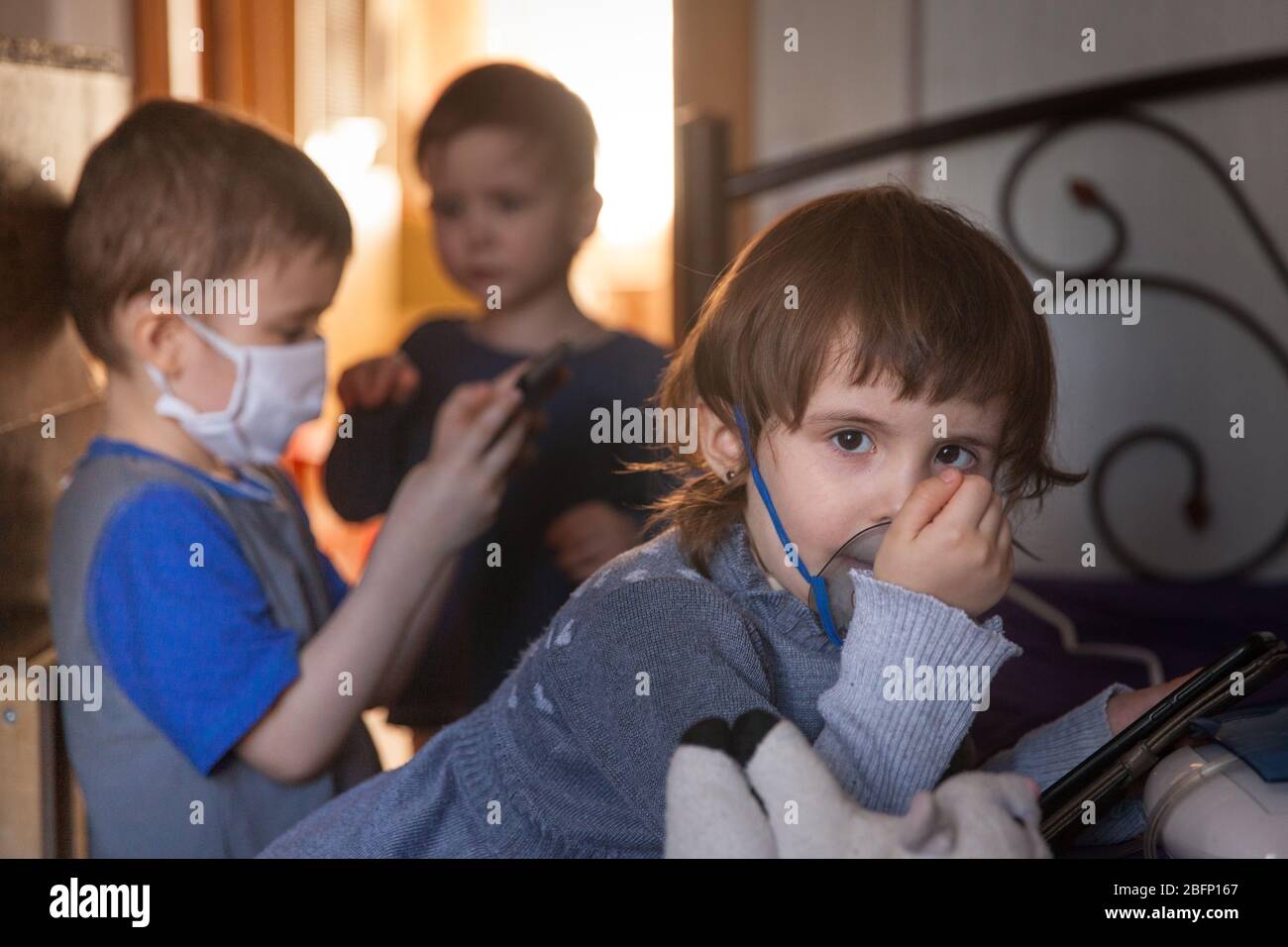 Covid-19. Pandemic and home isolation. Children and medical treatment ...