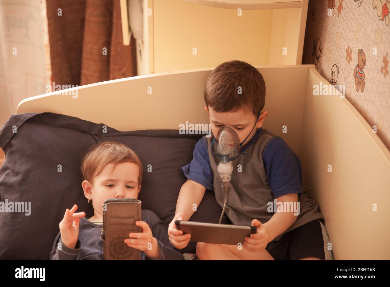 Covid-19. Pandemic and home isolation. Children and medical treatment ...