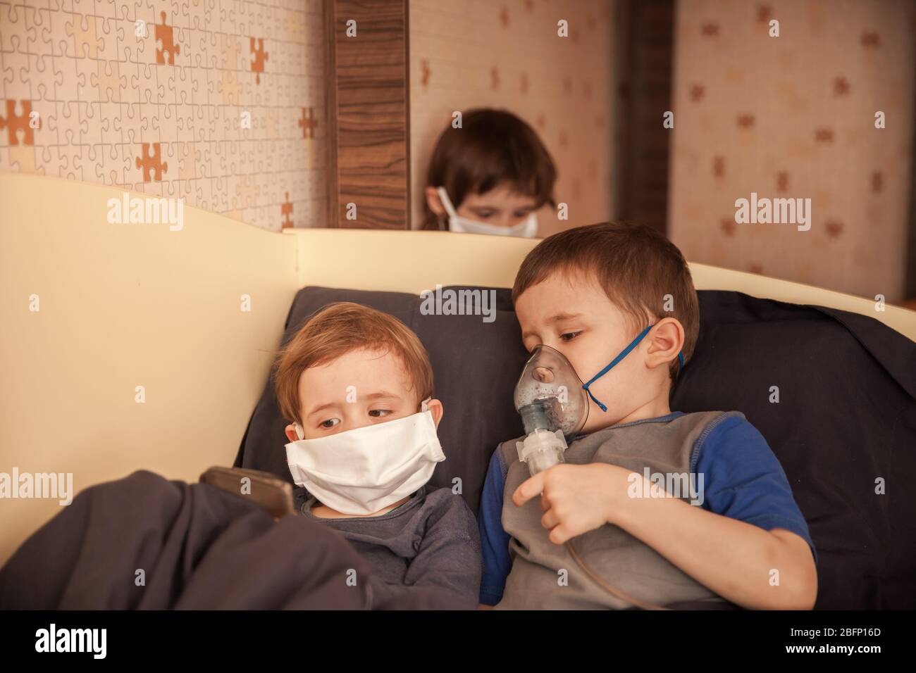 Covid-19. Pandemic and home isolation. Children and medical treatment ...