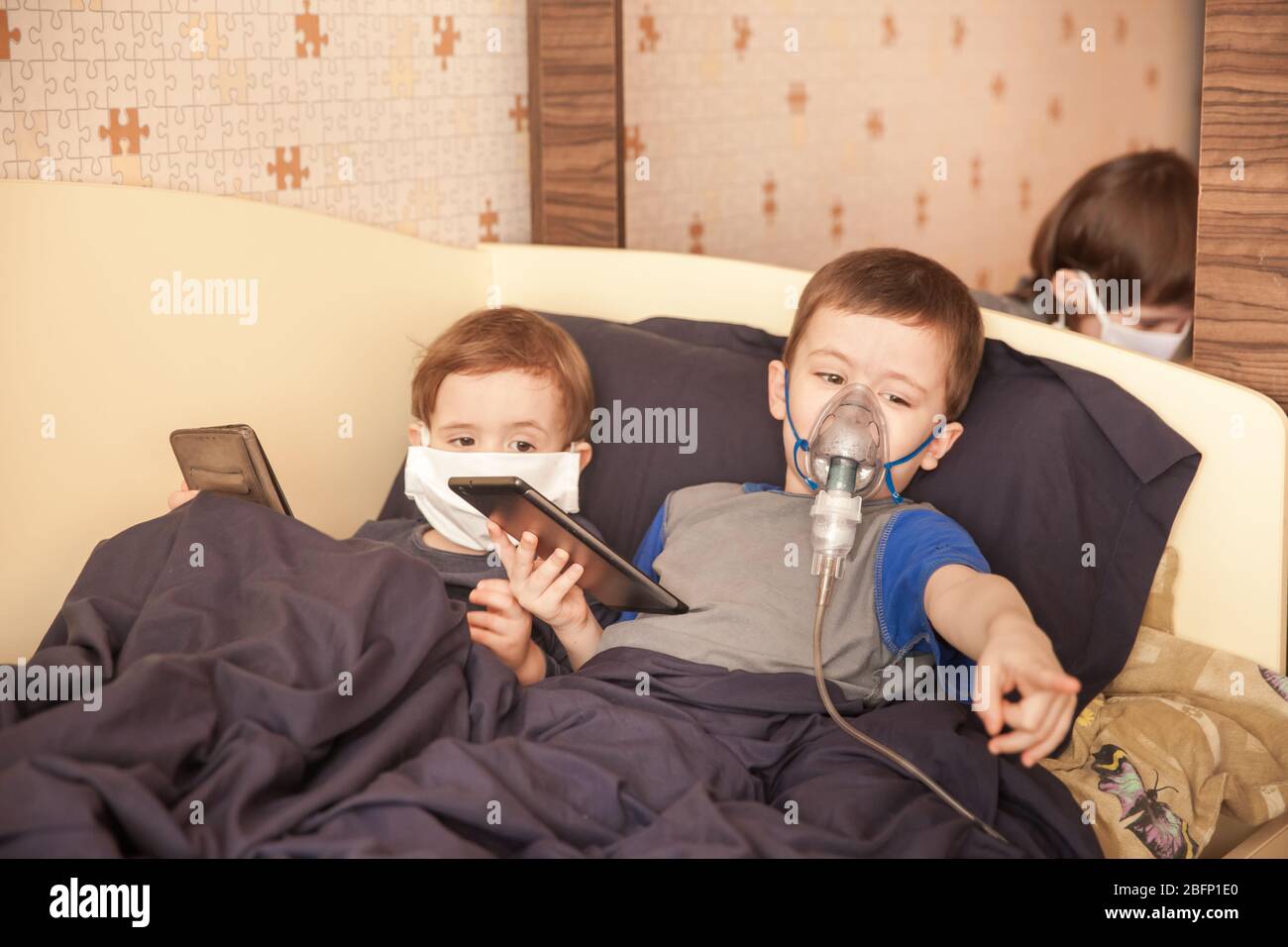 Covid-19. Pandemic and home isolation. Children and medical treatment ...