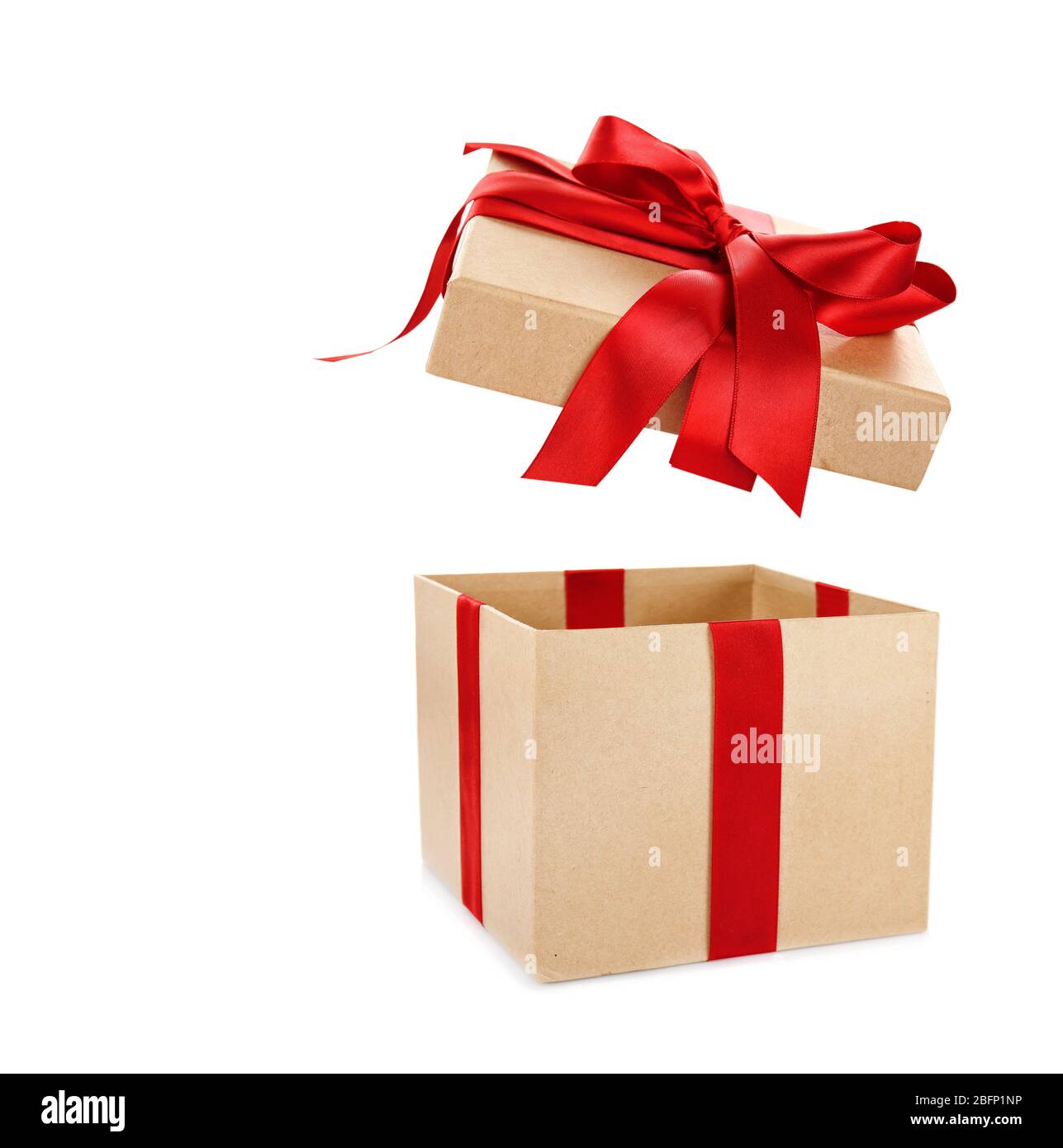 Open gift box on white background. Festive wrapping Stock Photo - Alamy