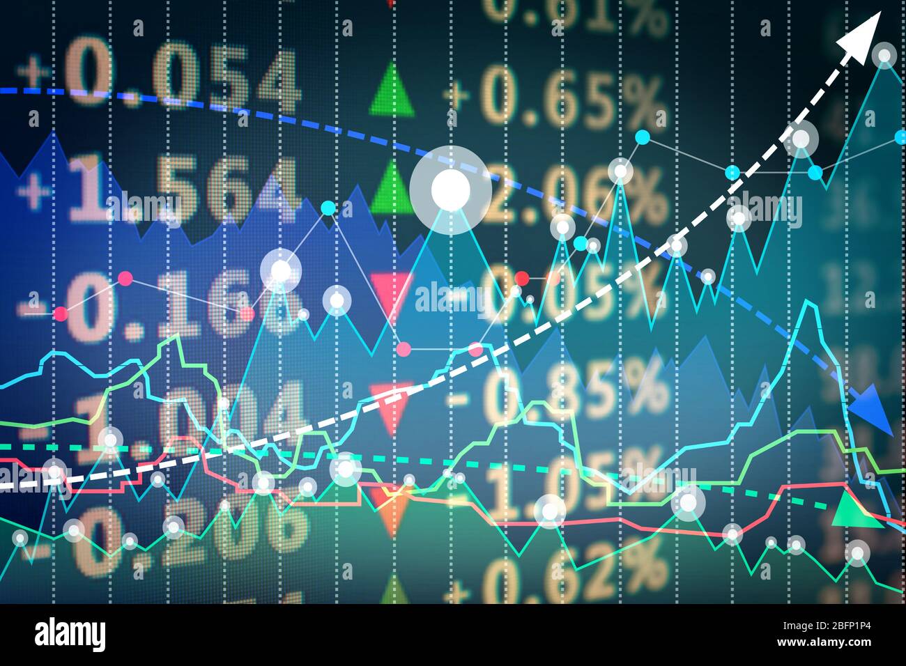 Stock exchange graphs and rates on color background. Financial trading ...
