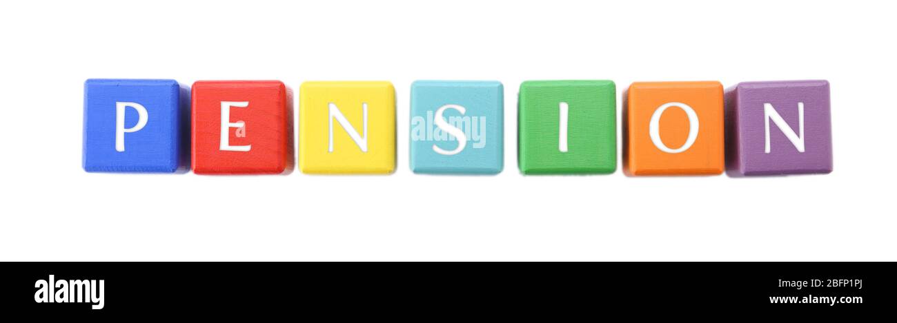 Colorful cubes with word PENSION on white background Stock Photo - Alamy