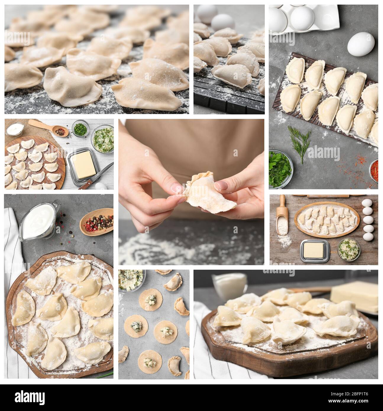 Set with different raw dumplings. Traditional food Stock Photo - Alamy