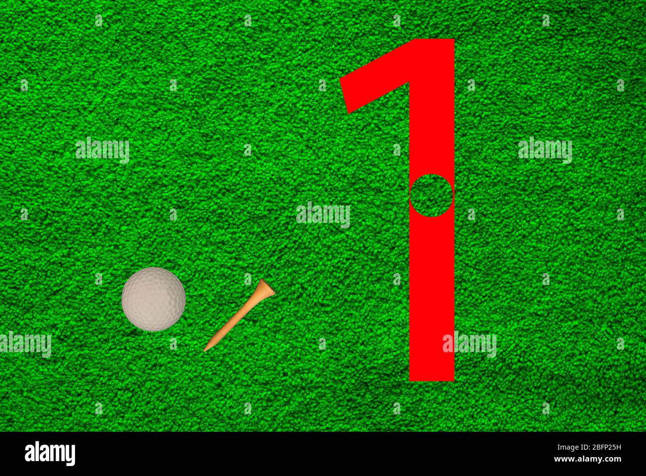 Number one in red with hole in centre against a green background with ...