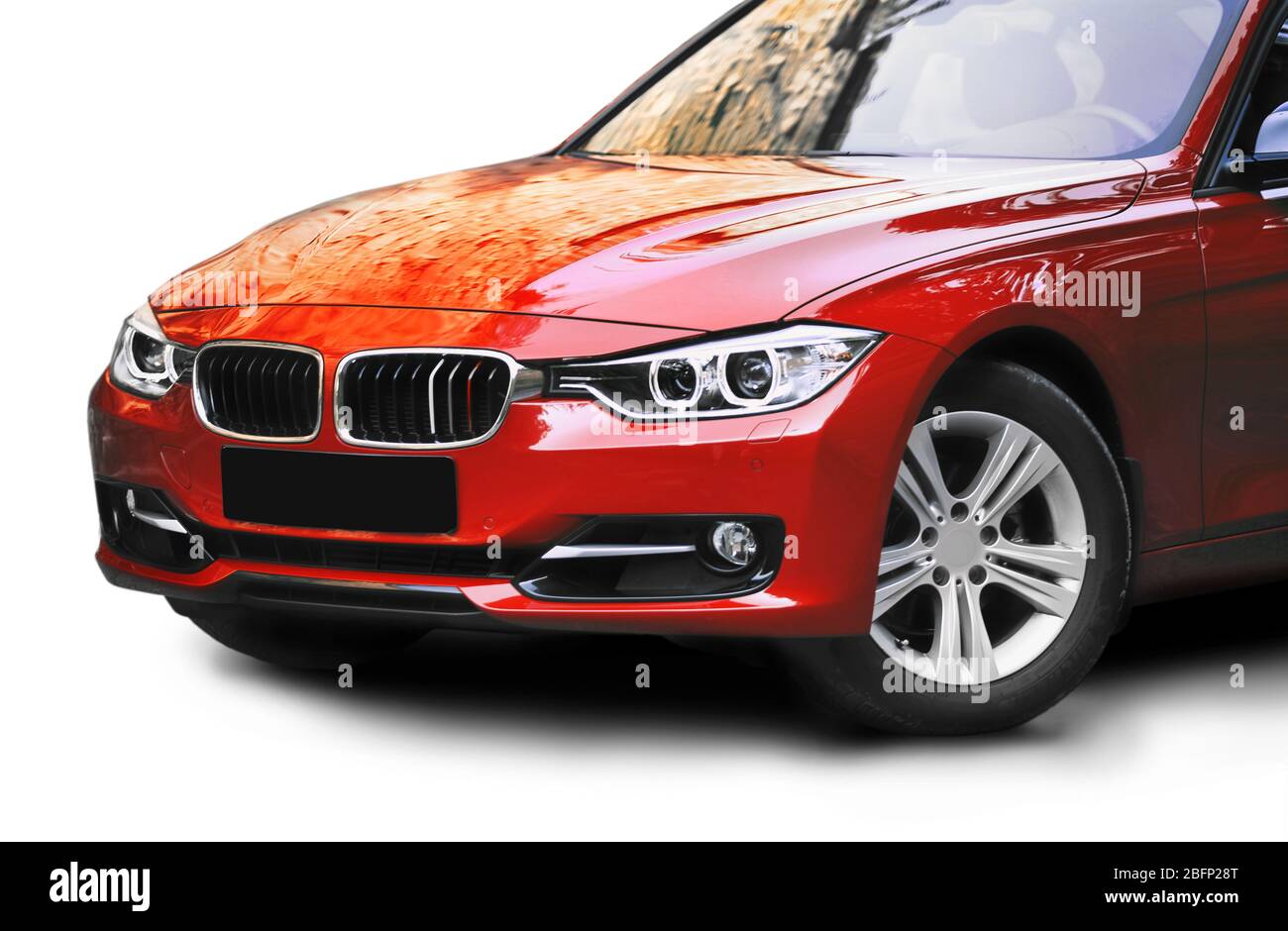 Red car isolated on white Stock Photo - Alamy