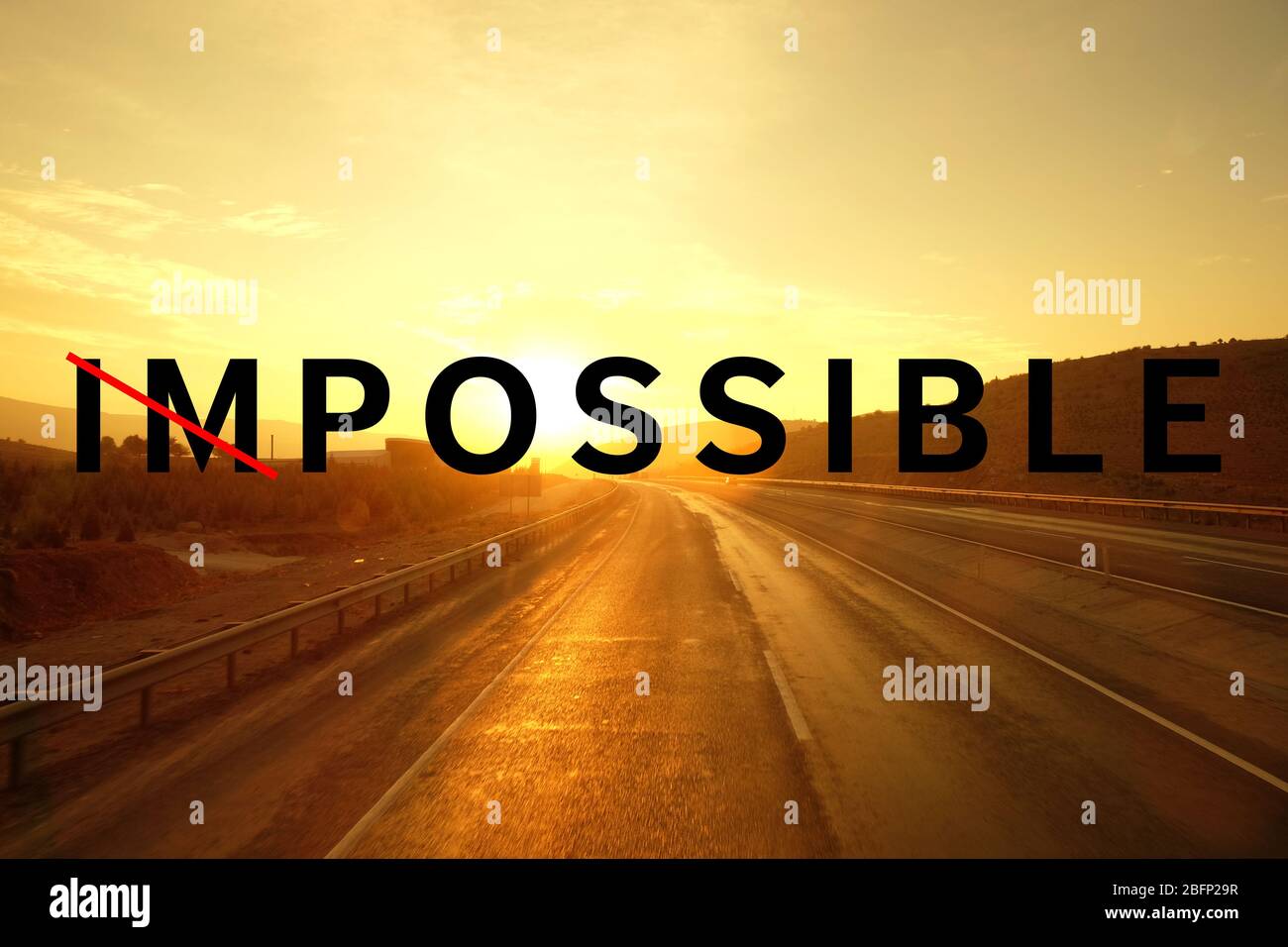 Changing the word impossible to possible on asphalt road Stock Photo ...