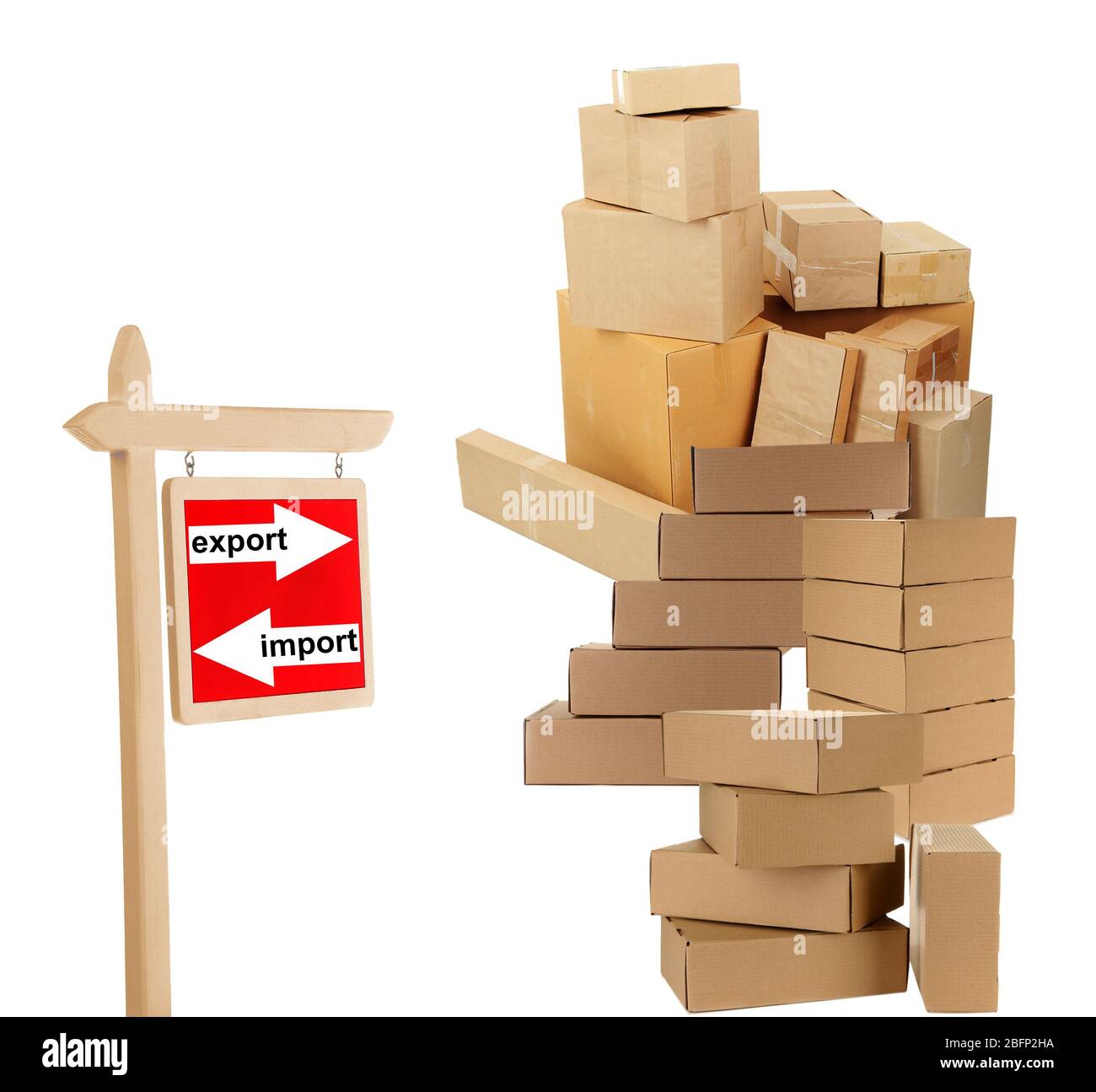 Sign with text export and import and different boxes Stock Photo - Alamy