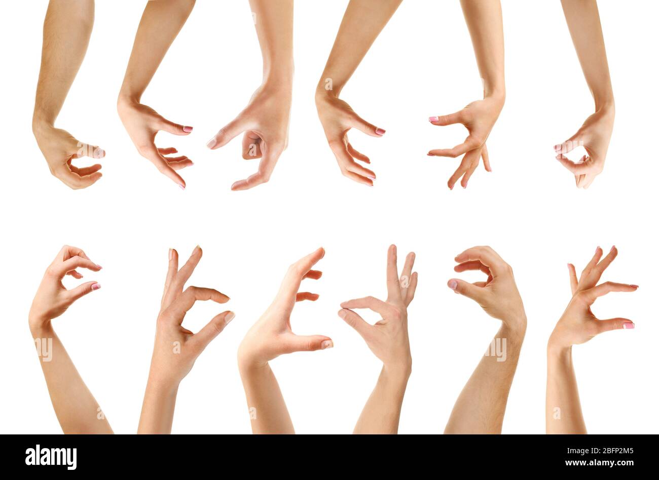 Set of empty different hands to grab objects, isolated on white Stock ...