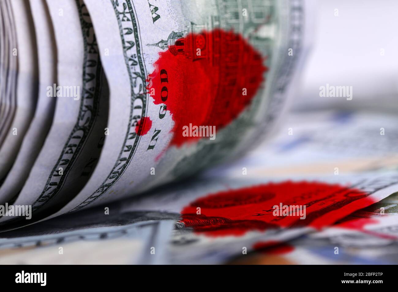 Twisted dollar banknotes with bloodstains, close up Stock Photo - Alamy