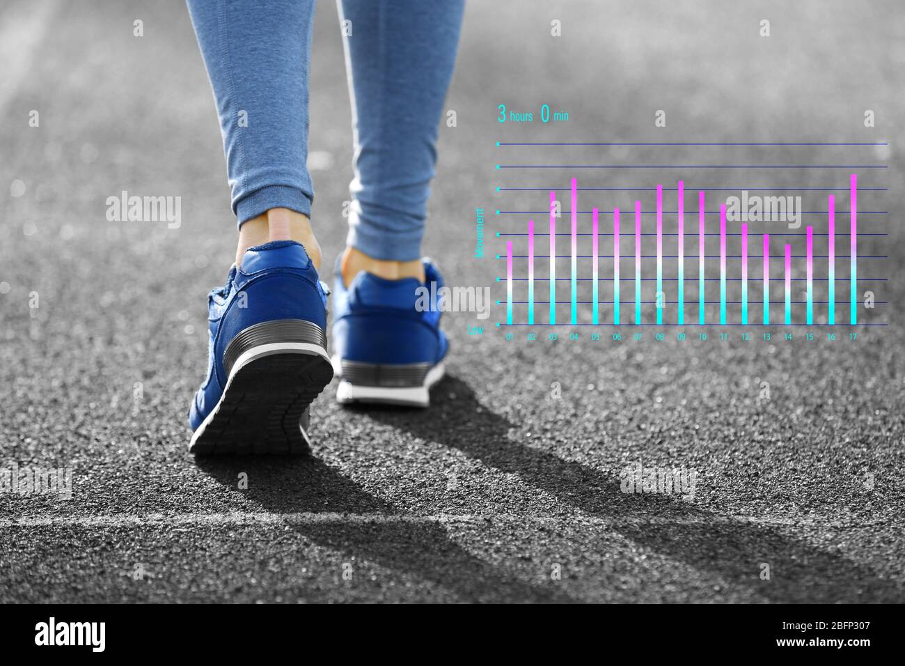 Running schedule concept. Sports woman legs in running movement Stock ...
