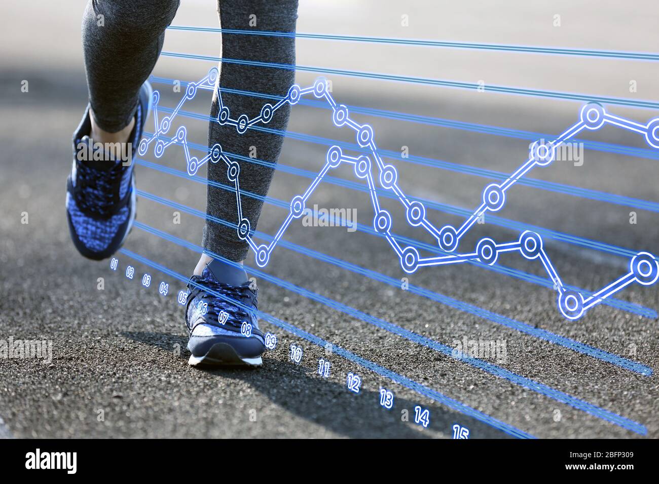 Running schedule concept. Sports woman legs in running movement Stock ...