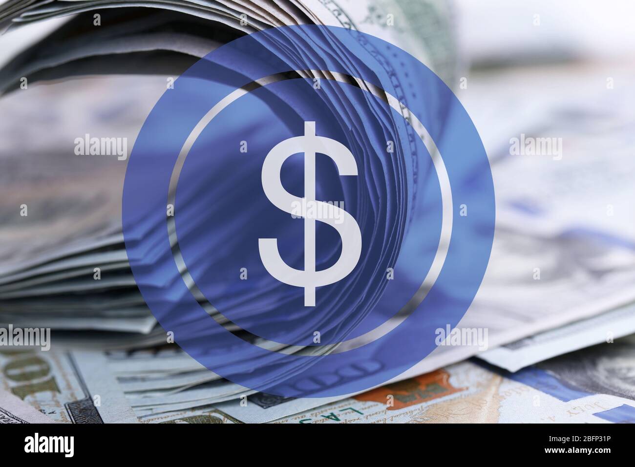 Dollar icon. Twisted dollar banknotes, close up Stock Photo - Alamy
