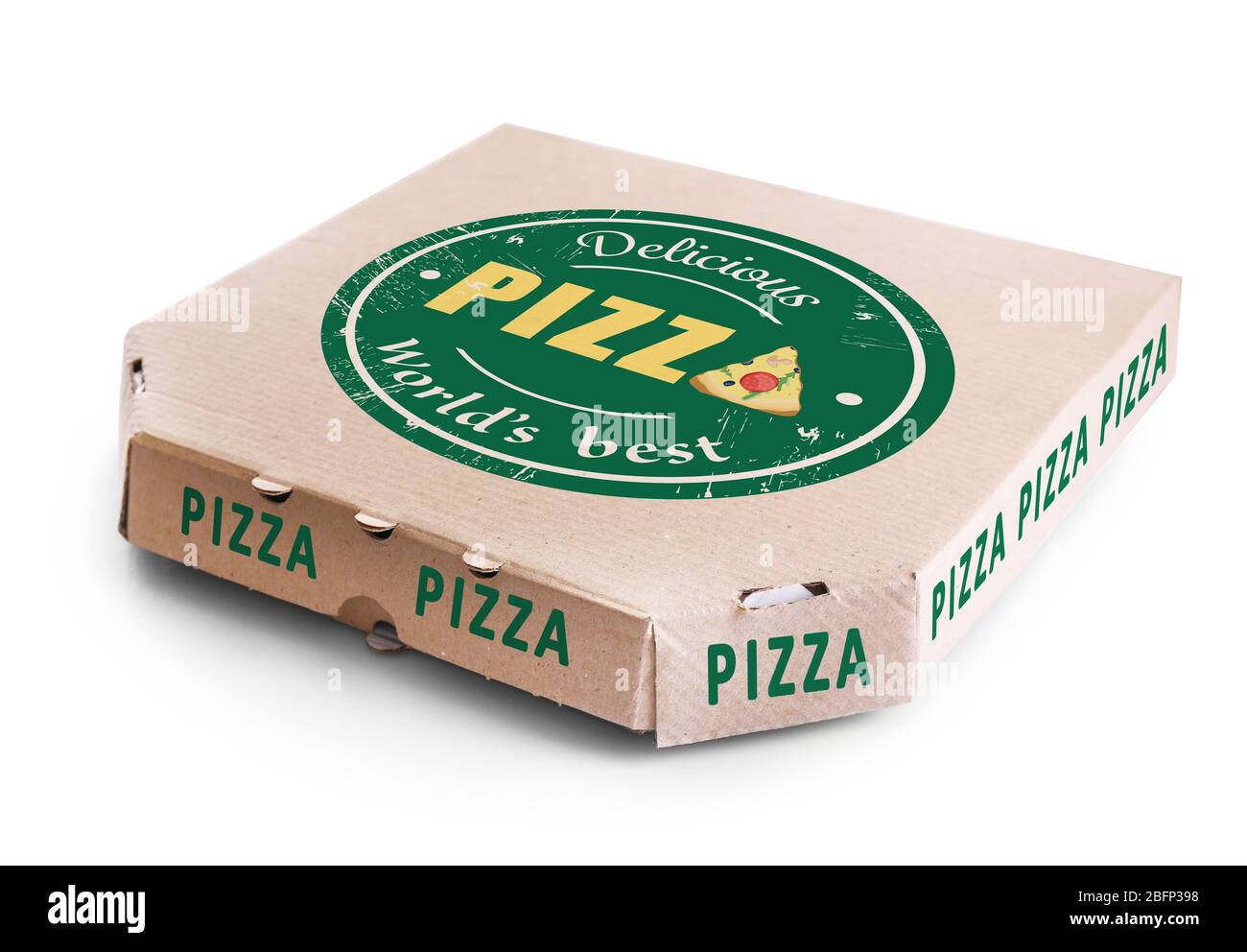Cardboard pizza box isolated on white background, close up Stock Photo ...