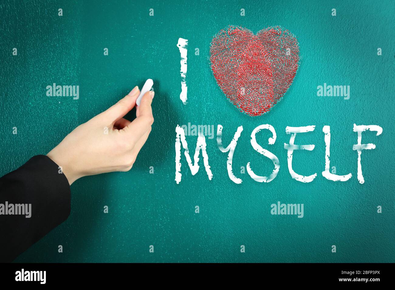 Love myself concept. Hand writing on blackboard in class room Stock ...