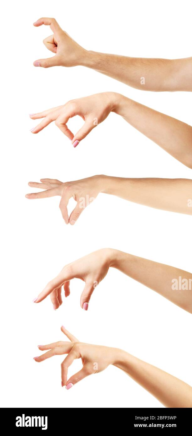 Set of empty different hands to grab objects, isolated on white Stock ...