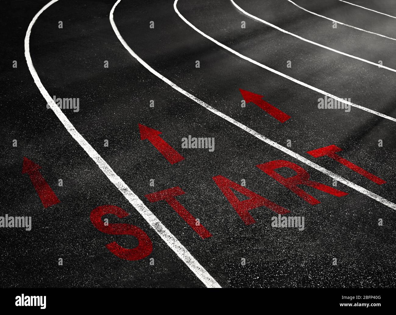 Start written on running track Stock Photo - Alamy