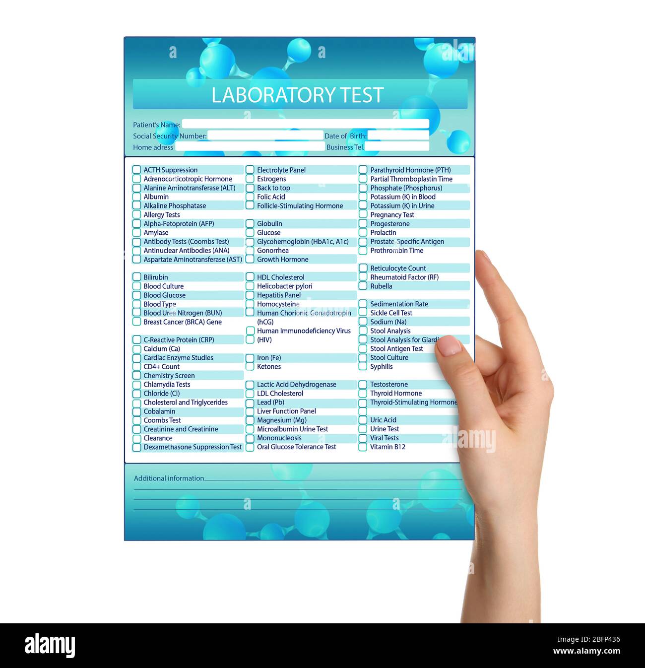 Female hand holding Laboratory Test isolated on white Stock Photo - Alamy