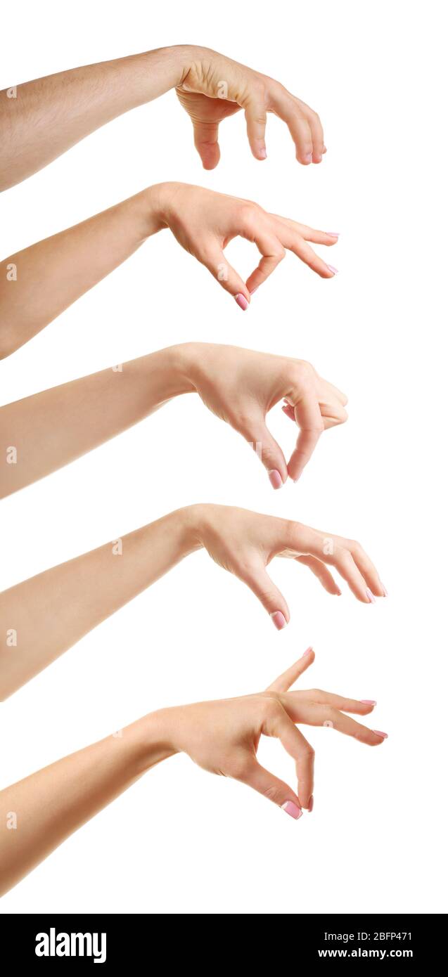 Set of empty different hands to grab objects, isolated on white Stock ...