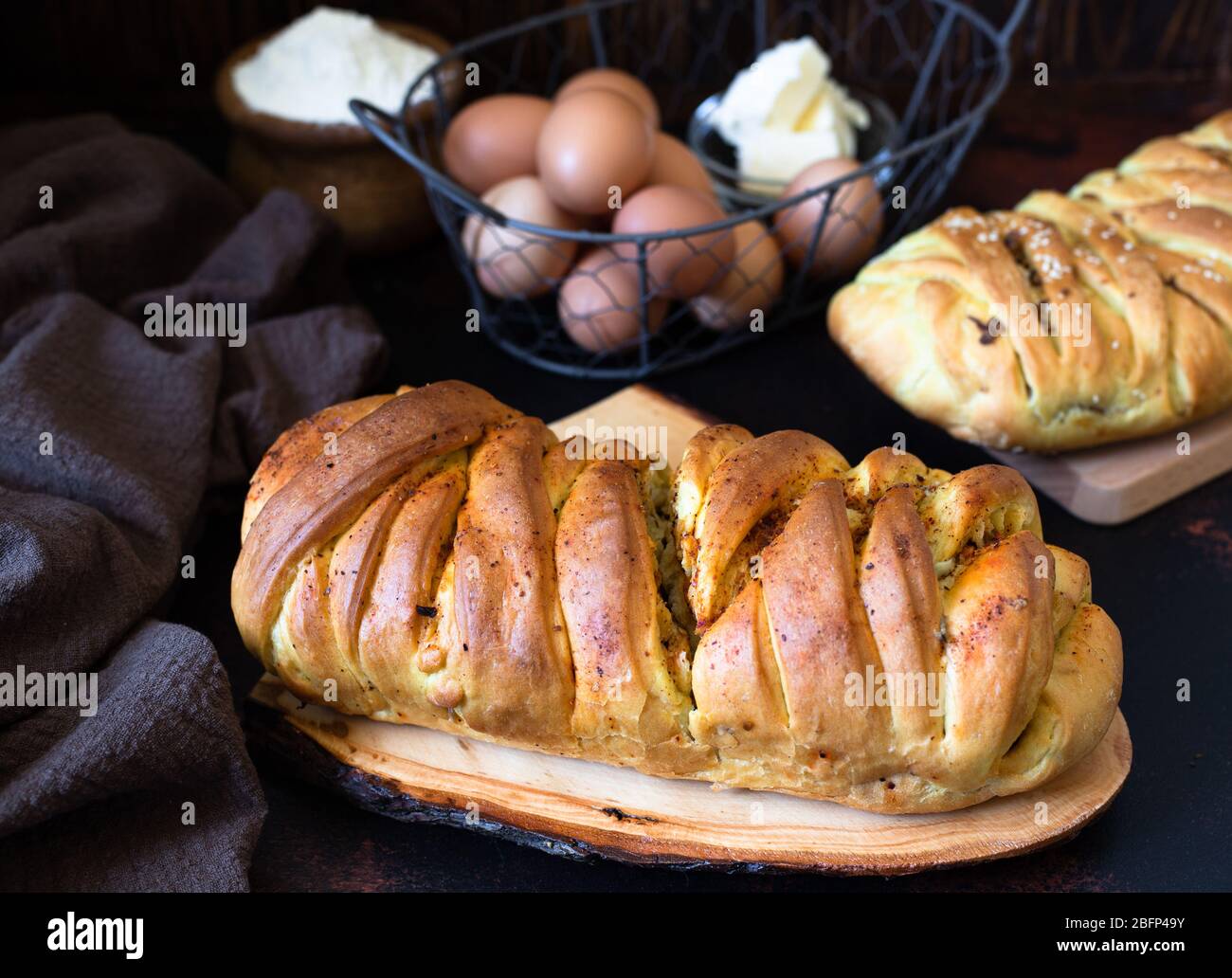 A traditional salty pie of Russian cuisine called kulebyaka ...
