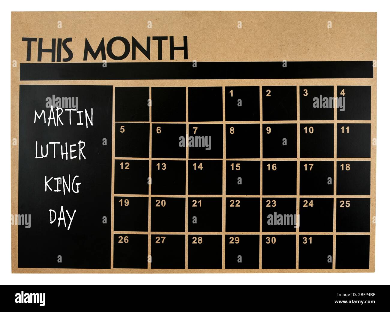 Martin Luther King Day. Chalkboard wall calendar isolated on white ...