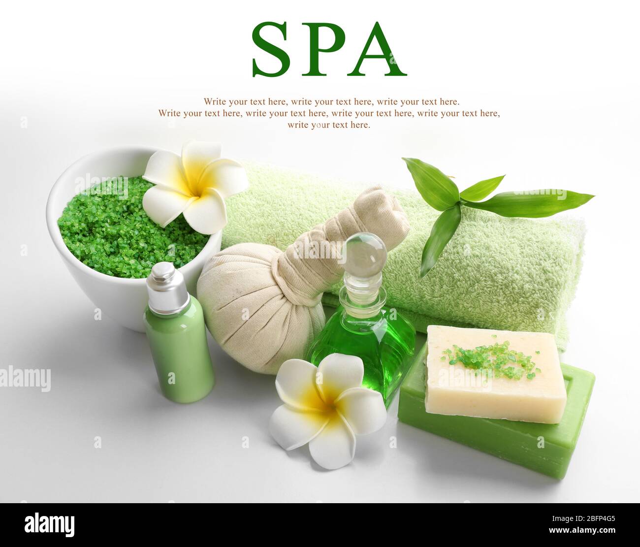Spa set with exotic flower isolated on white background Stock Photo - Alamy