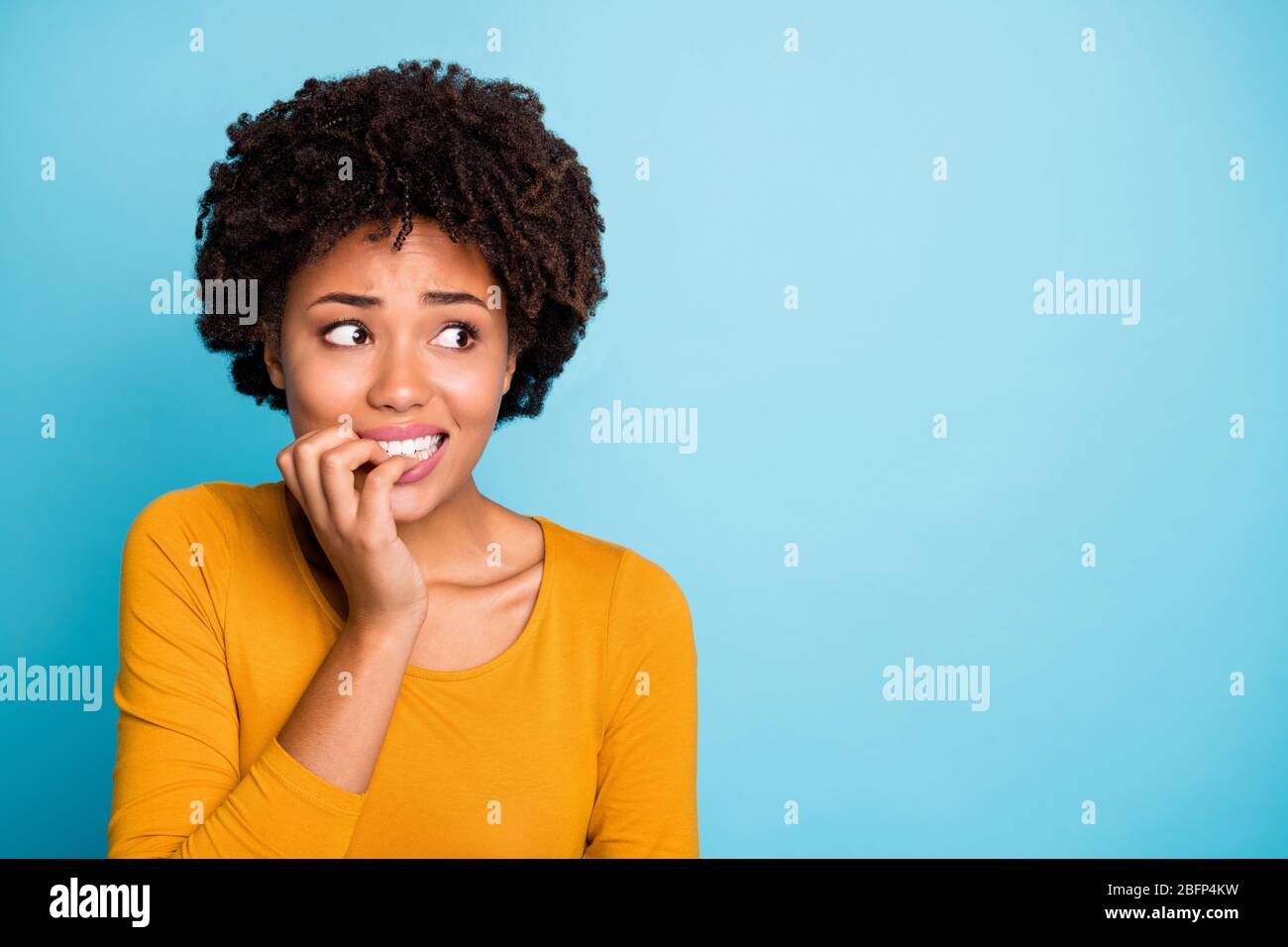 Omg i so nervous. Frustrated nervous upset girl look copyspace worry ...