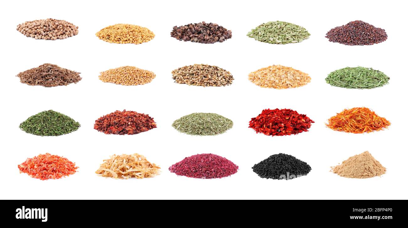 Set of different spices isolated on white background Stock Photo - Alamy