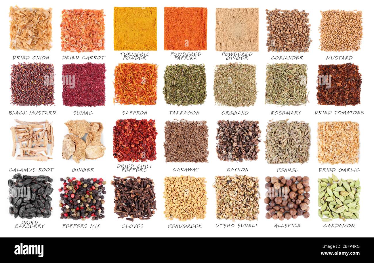 Set of different spices isolated on white background Stock Photo - Alamy