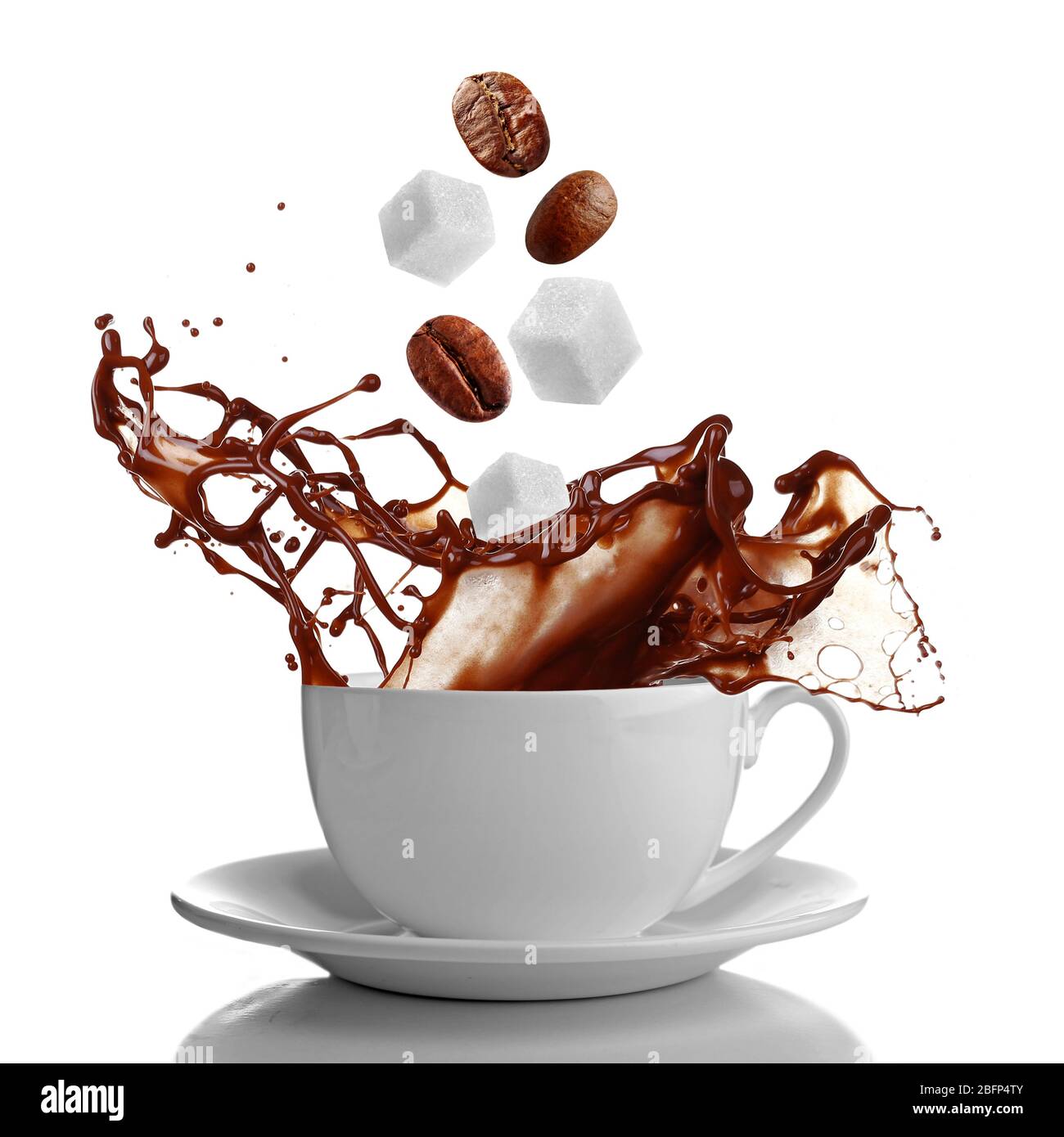 Ceramic cup with splashing coffee isolated on white Stock Photo - Alamy