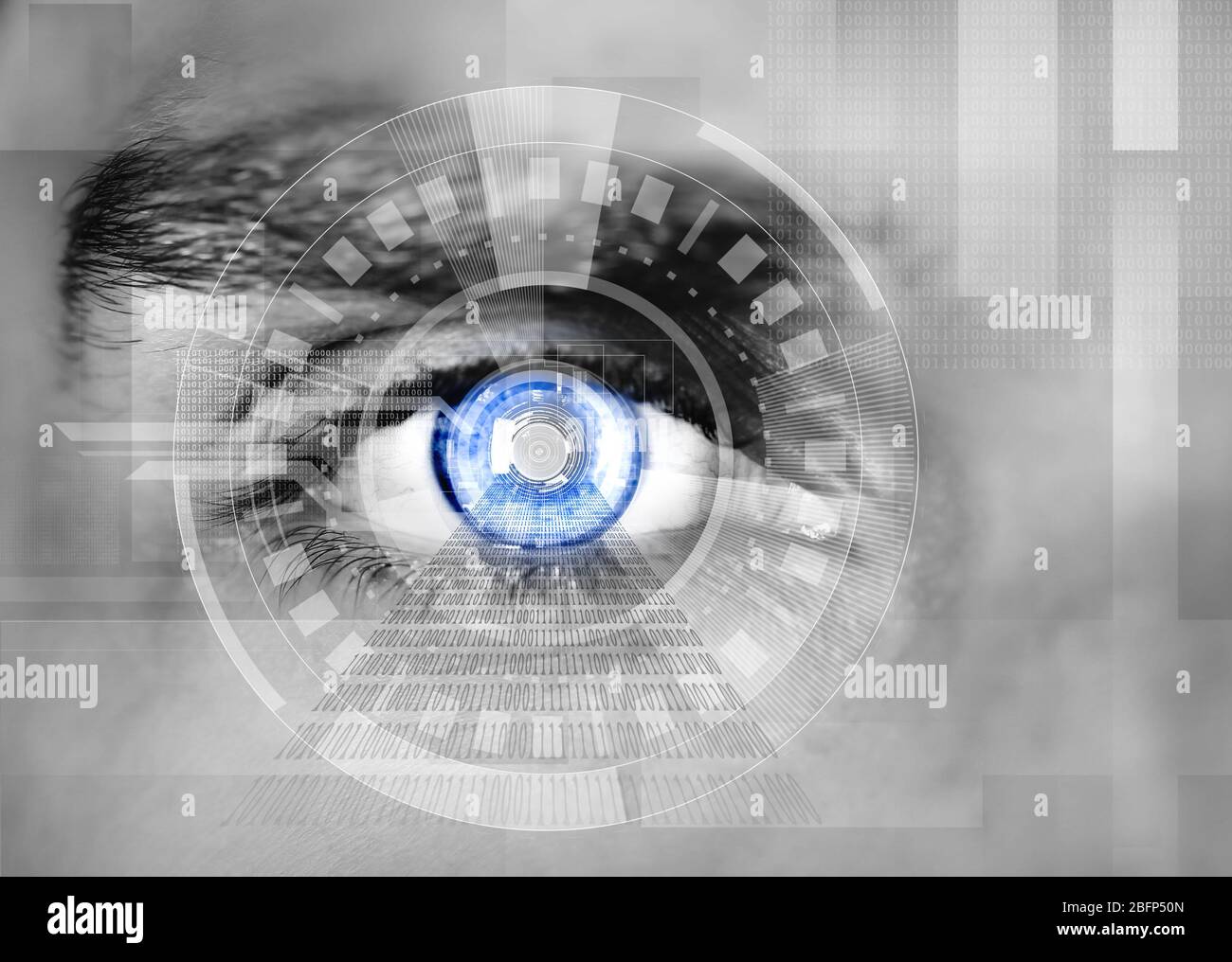 Human eye with button inside. Technology concept Stock Photo - Alamy