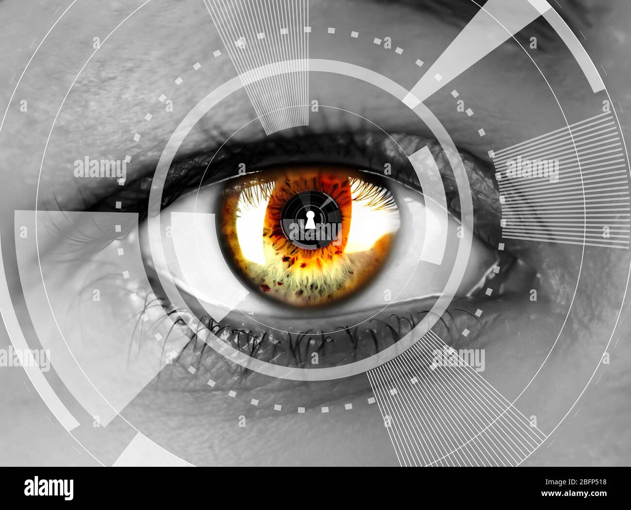 Human eye with button inside. Technology concept Stock Photo - Alamy