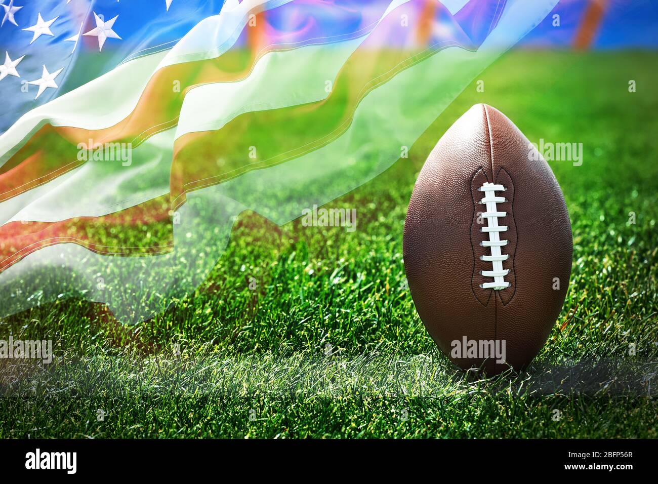 American football on field and American flag background Stock Photo - Alamy