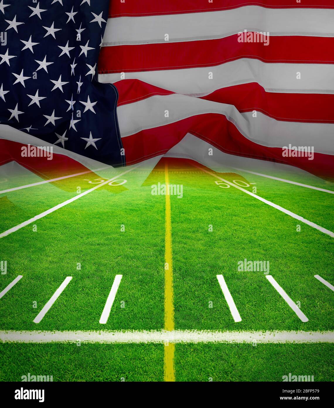 Football field stadium with American flag background Stock Photo - Alamy