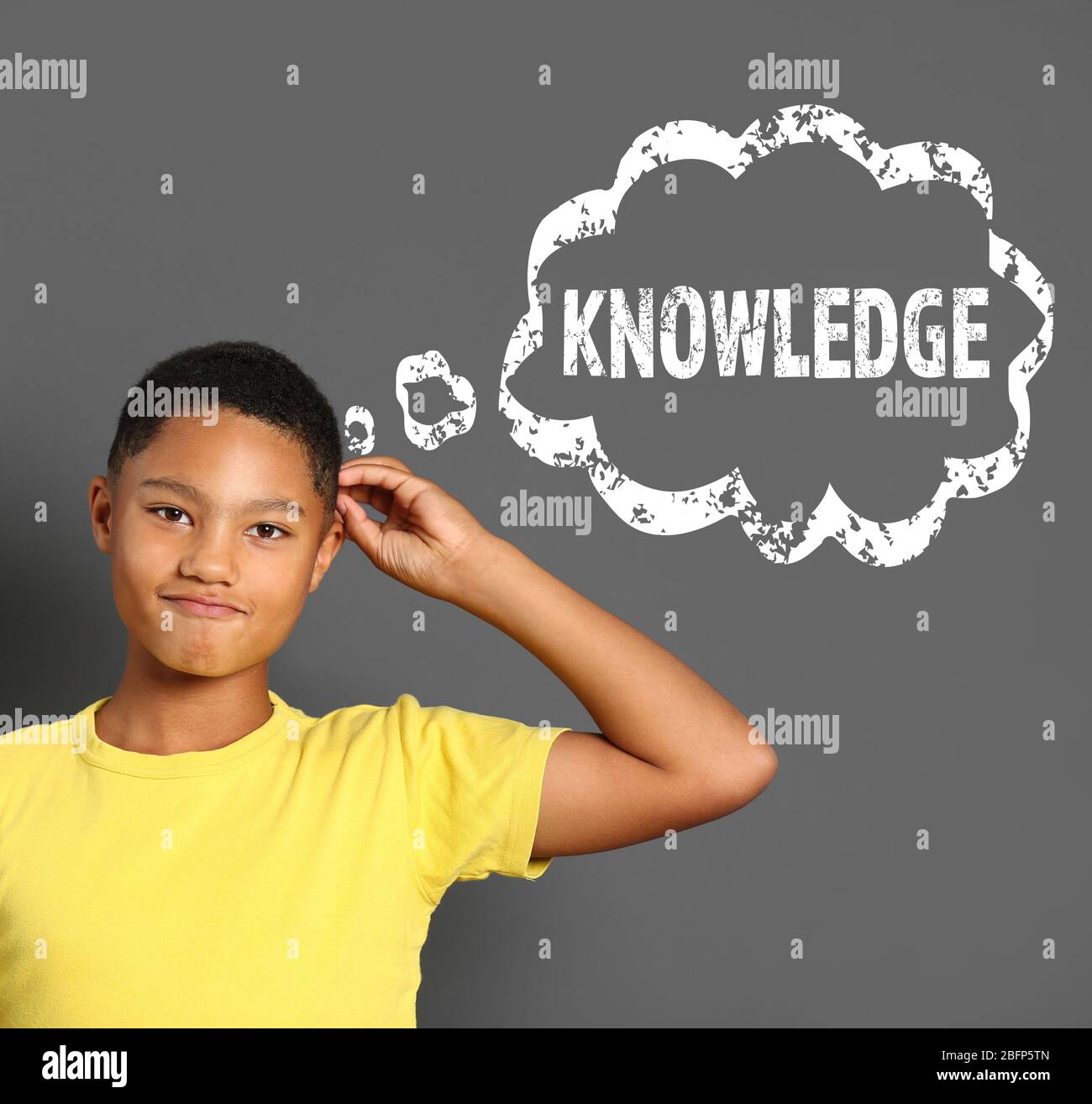 Cute afro american teenager with thought bubble and text knowledge on ...