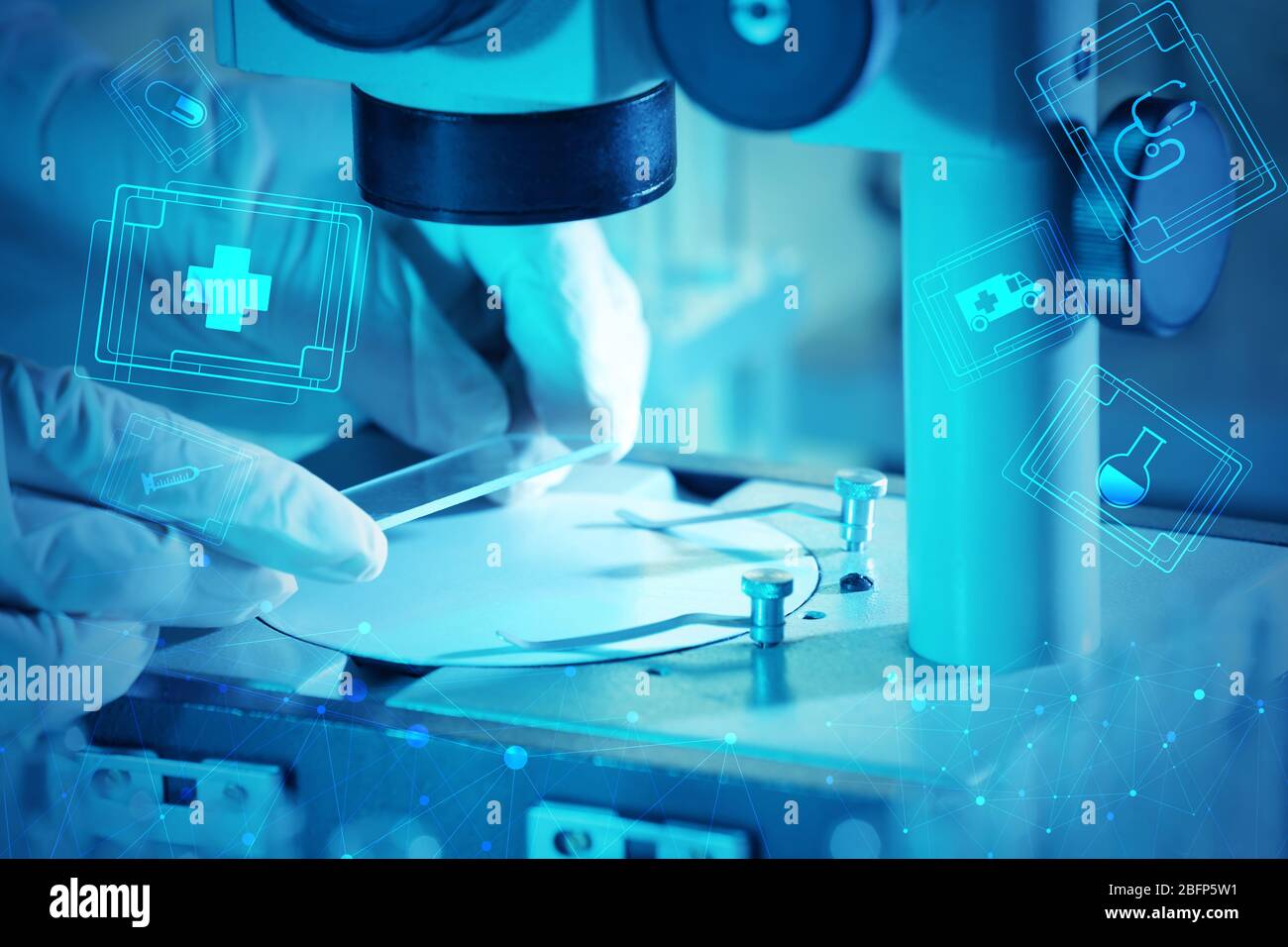Scientist working with microscope. Medical technology concept Stock ...