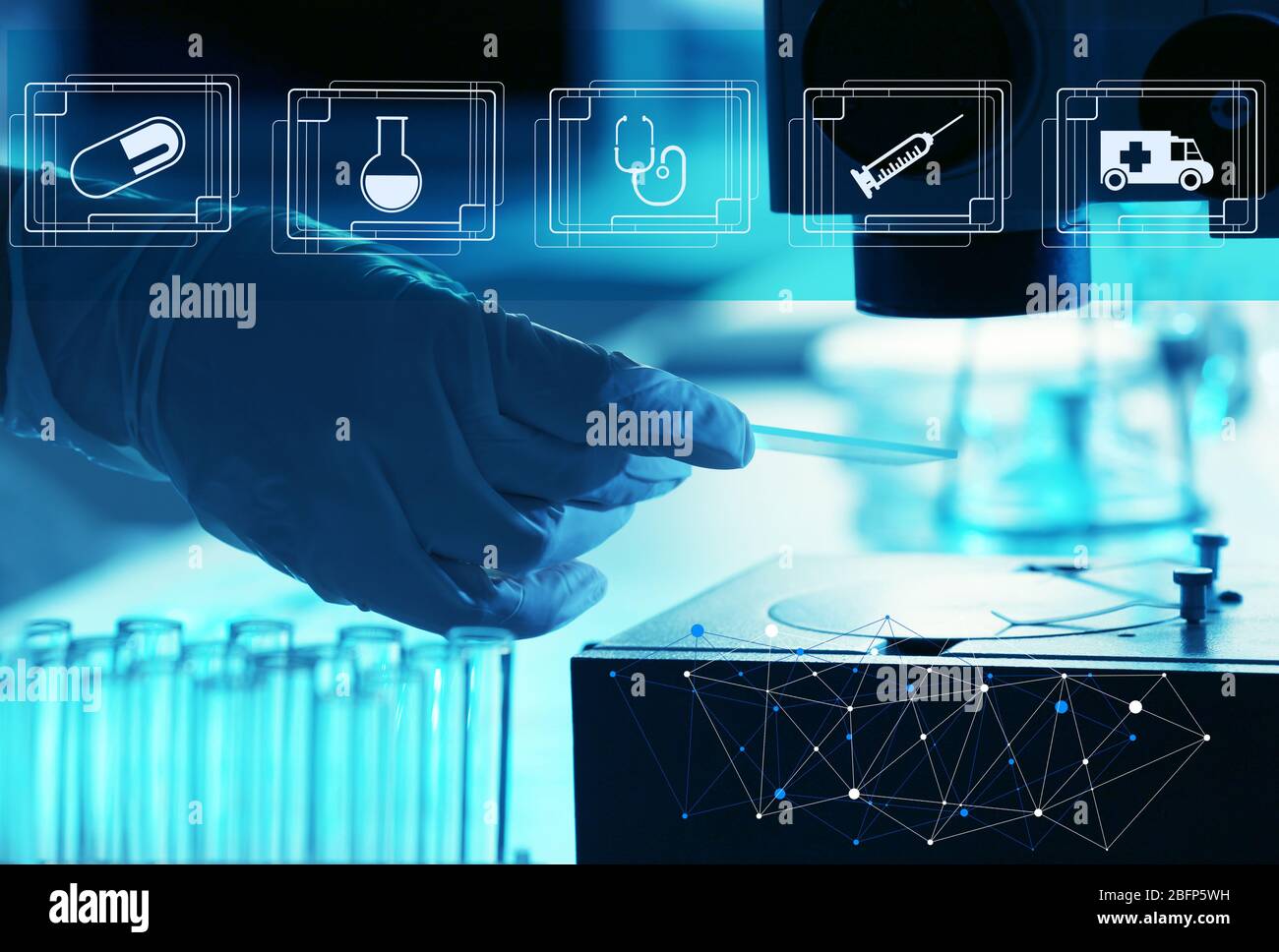 Scientist working with microscope. Medical technology concept Stock ...