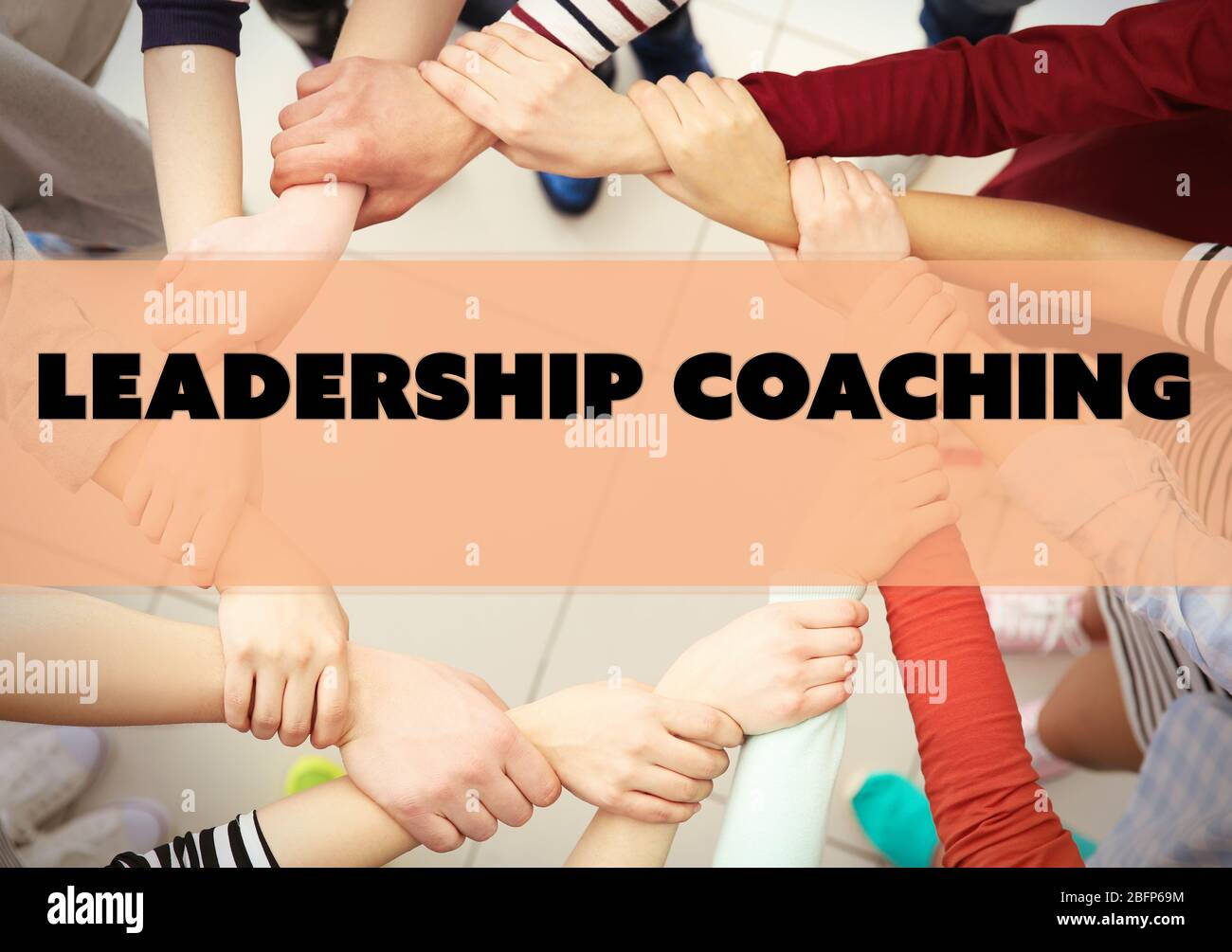 Leadership coaching concept. Group of people hands together Stock Photo ...
